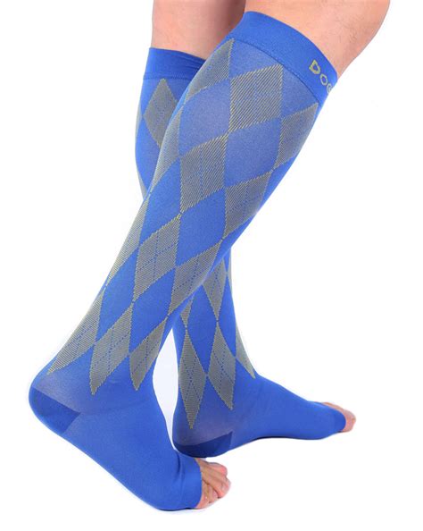 Open Toe Compression Socks 20 30 Mmhg Argyle Blueyellow Doc Miller