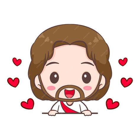귀여운 예수 그리스도 만화 캐릭터 손으로 그린 치비 캐릭터 프리미엄 벡터