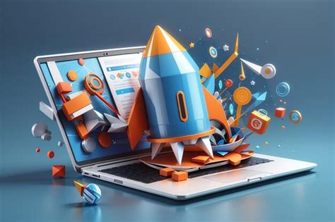 Premium Photo 3d Seo Optimization With Rocket For Marketing Social Media Concept Interface For