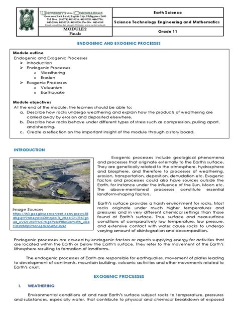 Finals Module 2 Earth Science Exogenic And Endogenic Process Pdf