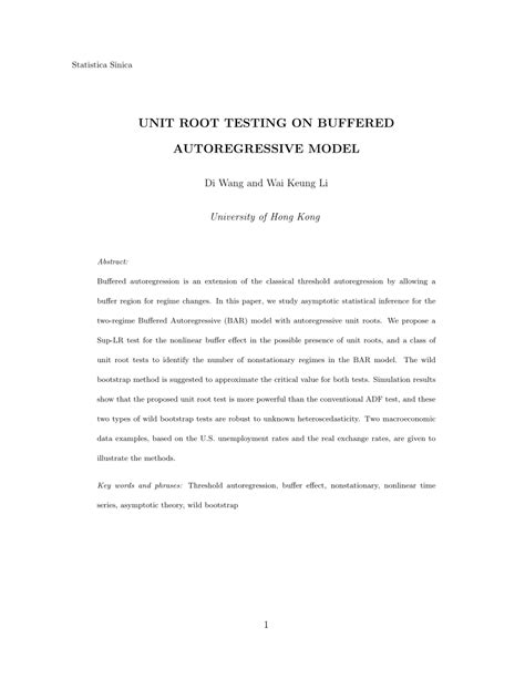 Pdf Unit Root Testing On Buffered Autoregressive Model