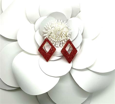 Sparkly Red Diamond Shaped Earrings Beautiesbyhand