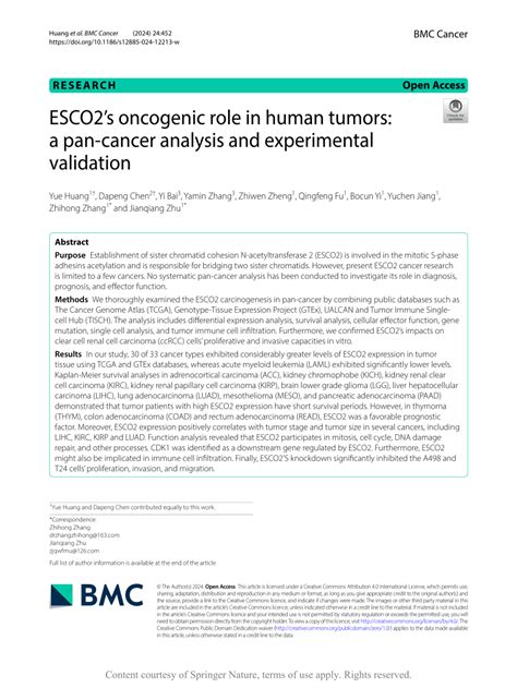 Pdf Esco2s Oncogenic Role In Human Tumors A Pan Cancer Analysis And Experimental Validation