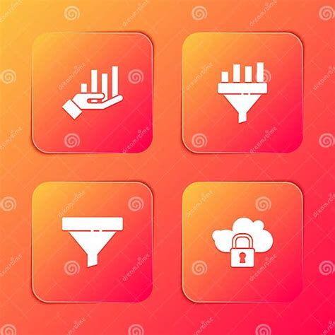 Set Pie Chart Infographic Sales Funnel With And Cloud Computing Lock Icon Vector Stock