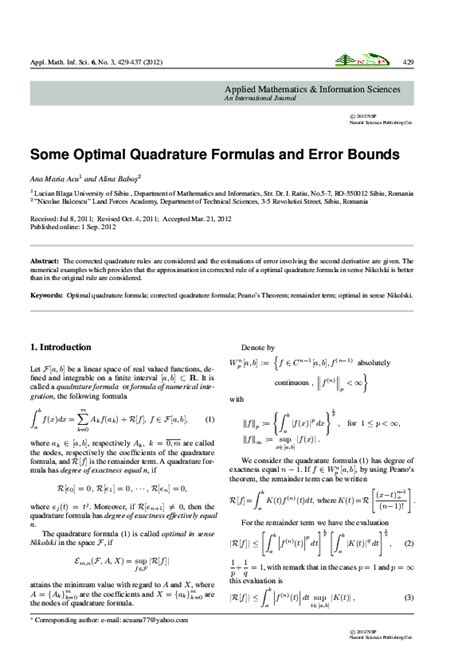 Pdf Some Optimal Quadrature Formulas And Error Bounds