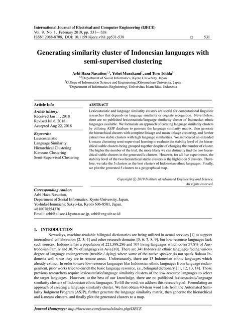 Generating Similarity Cluster Of Indonesian Languages With Semi