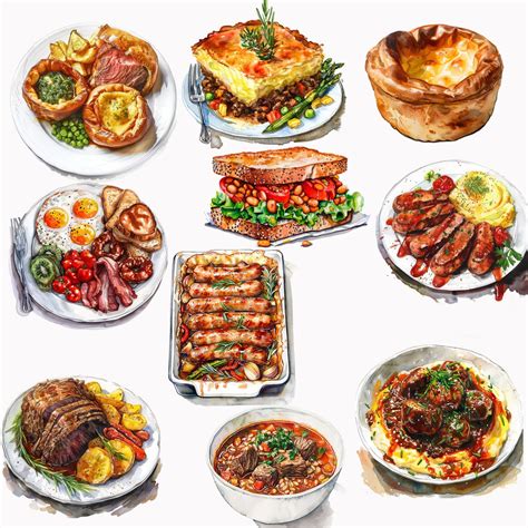 Watercolor British Food Clipart Uk Cuisine Png Instant Download Etsy