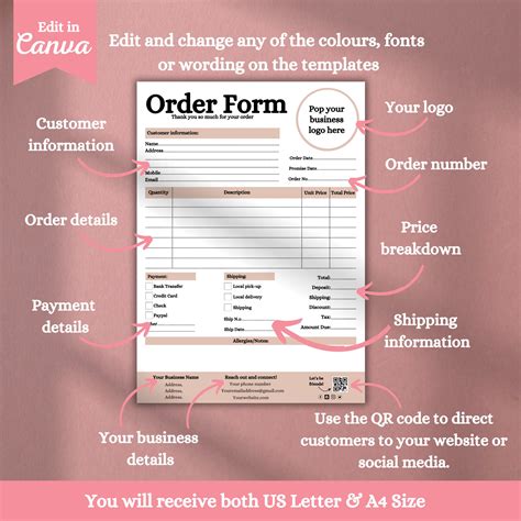 Digital Order Forms For Crafts Small Business Forms Order Form