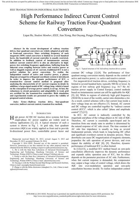 Pdf High Performance Indirect Current Control Scheme For Railway Traction Four Quadrant