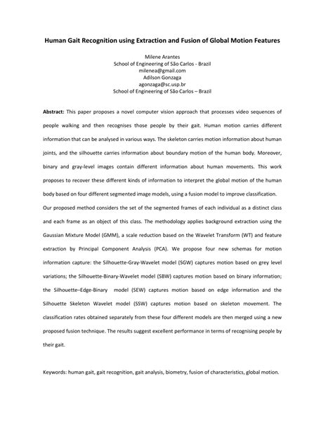 Pdf Gonzaga A Human Gait Recognition Using Extraction And Fusion Of Global Motion Features