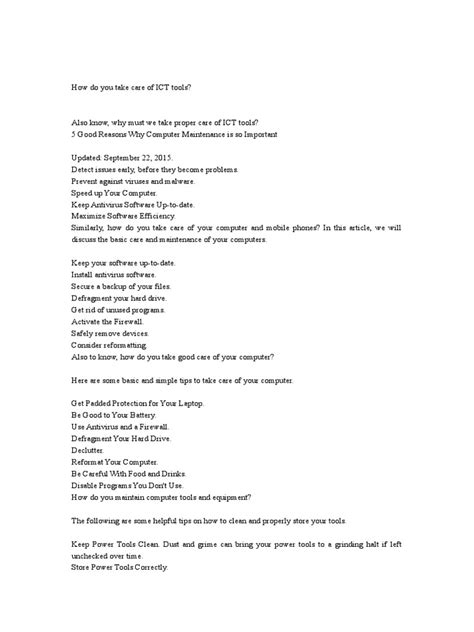 How To Take Care Of Ict Tools Pdf Computer Virus Laptop
