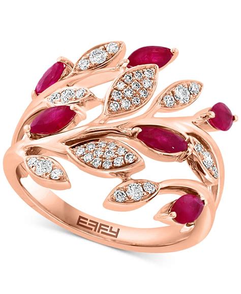 Effy Collection Effy® Ruby 7 8 Ct T W And Diamond 1 4 Ct T W Vine Ring In 14k Rose Gold