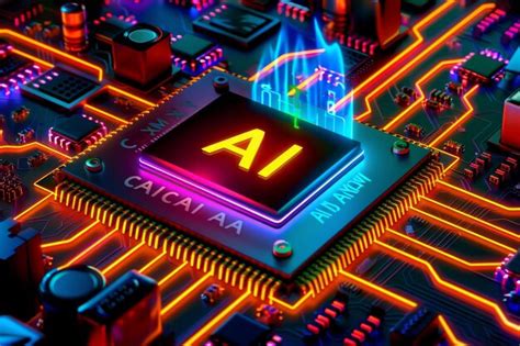 Illuminated Ai Microchip On Circuit Board Displays Advanced Computing