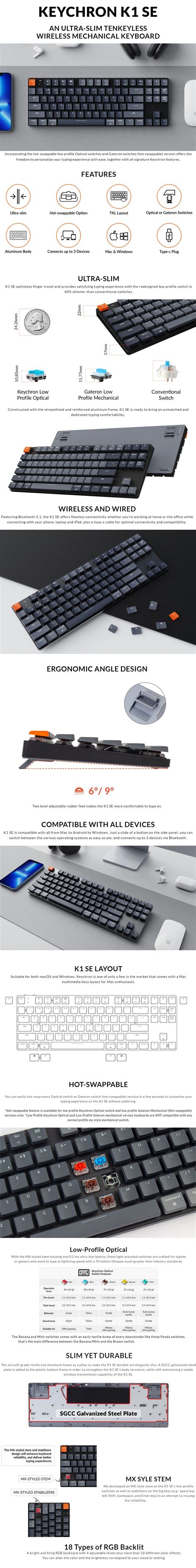 Keychron K SE RGB Wireless TKL Hot Swappable Optical Mechanical Keyboard Red Switch Msy Com Au