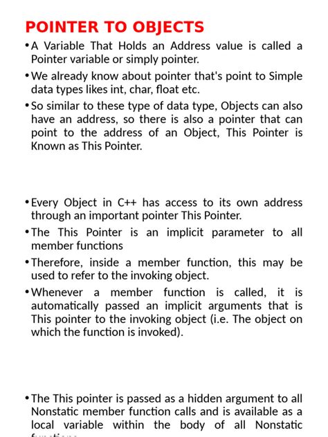 Pointer To Objects Pdf Pointer Computer Programming Parameter