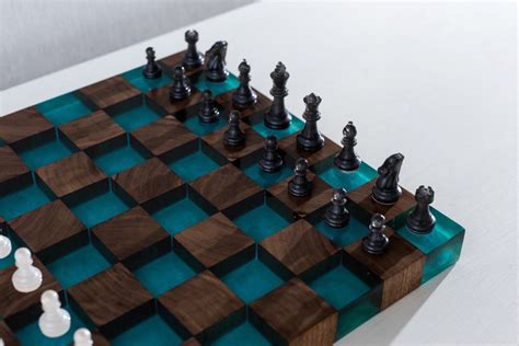 Handmade Walnut Wood Resin Chess Set Custom Chessboard Etsy