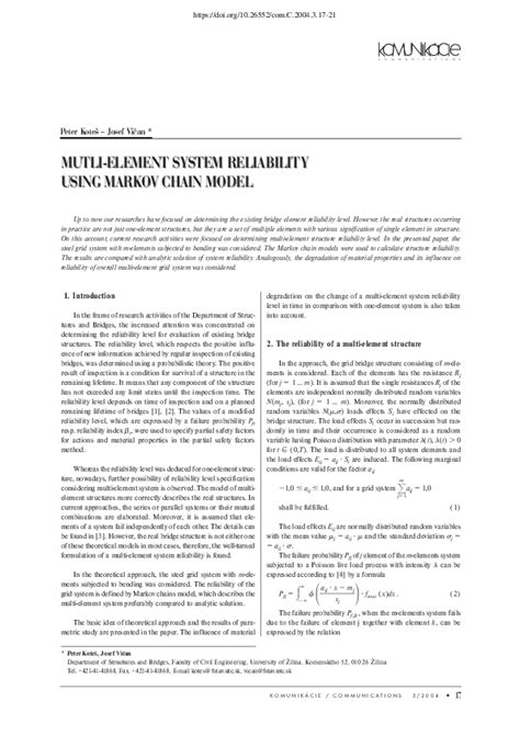 pdf mutli element system reliability using markov chain model