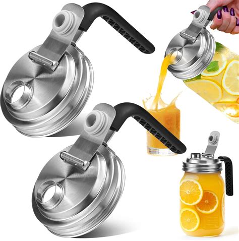 Mason Jar Pour Spout Lid Stainless Steel With Handle Wide Mouth Pour