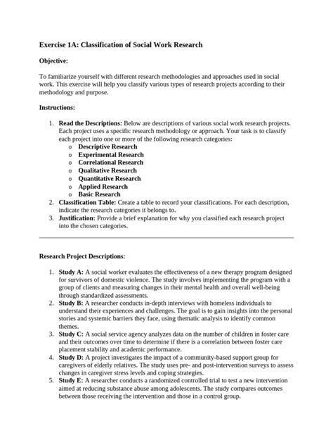 Exercise1 Classifying Research Types Socialwork Pdf Methodology Social Work