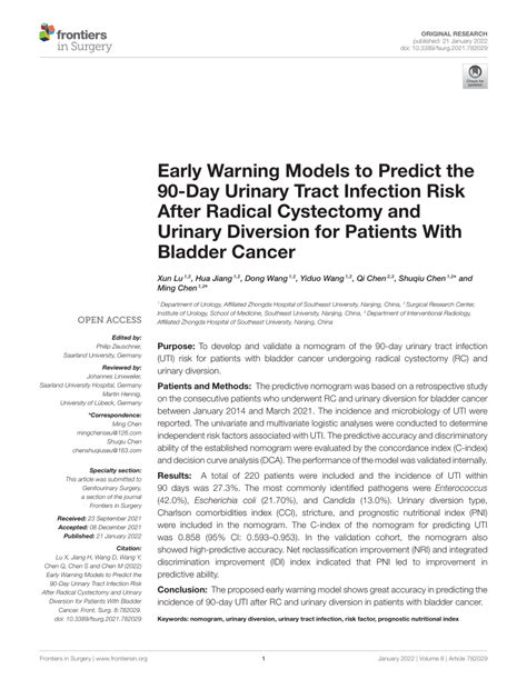 Pdf Early Warning Models To Predict The 90 Day Urinary Tract