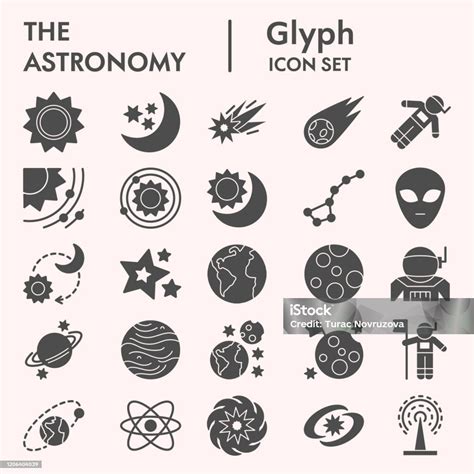 천문학 솔리드 아이콘 세트입니다 유니버스 오브젝트 컬렉션 벡터 스케치 로고 일러스트레이션 웹 심볼 흰색 배경에 격리된 글리프 스타일 픽토그램 패키지 Eps 10 아이콘에