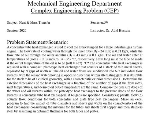 Solved Mechanical Engineering Department Complex Engineering Chegg