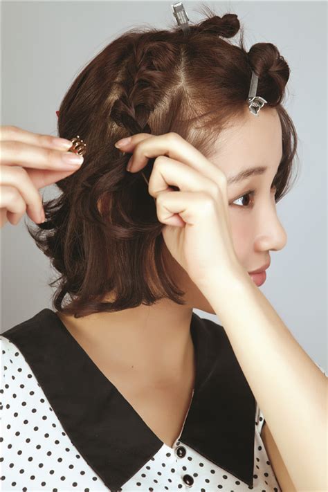 短发礼服造型编发 短发编发造型发辫 大山谷图库