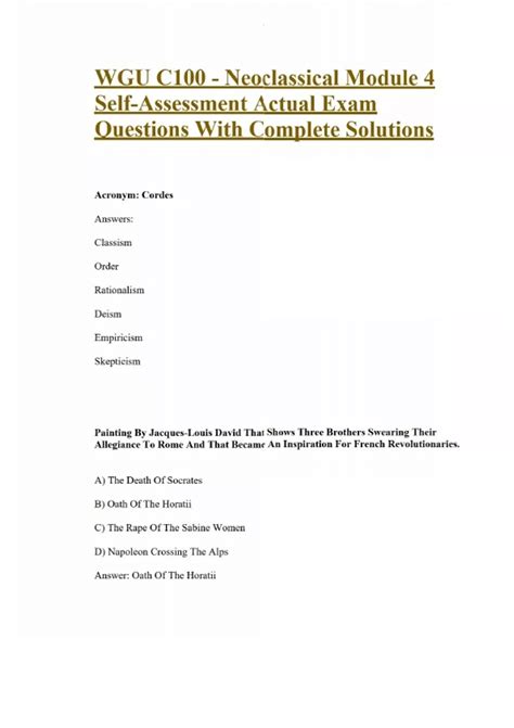 Wgu C100 Neoclassical Module 4 Self Assessment Actual Exam Questions