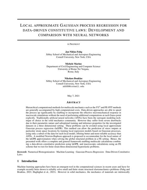 Pdf Local Approximate Gaussian Process Regression For Data Driven Constitutive Laws