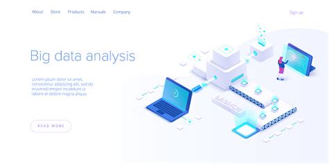 등등 벡터 일러스트레이션의 빅 데이터 기술 정보 저장 및 분석 시스템 디지털 기술 웹 사이트 방문 페이지 템플릿 빅데이터에 대한