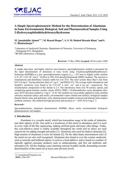 Pdf A Simple Spectrophotometric Method For The Determination Of