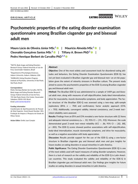 2022 Int J Eat Disord Psychometric Properties Of The Ede Q Among