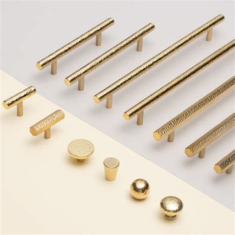 Brushed Brass Hammer Pattern Kitchen Cabinet Knobs And Handles Drawer
