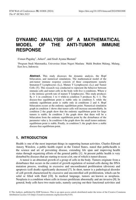 Pdf Dynamic Analysis Of A Mathematical Model Of The Anti Tumor Immune Response