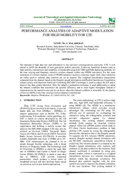 Pdf Performance Analysis Of Adaptive Modulation For High Mobility For Lte