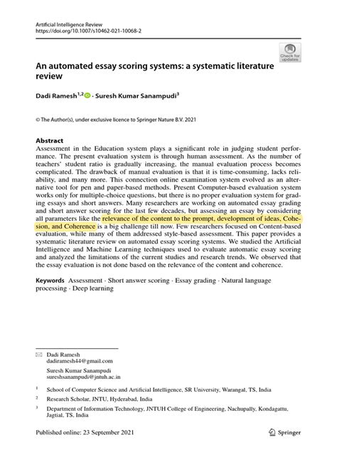 An Automated Essay Scoring Systems A Systematic Literature Review