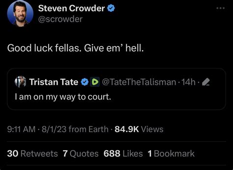 Steven Crowder Sends His Support To The Sex Trafficking Tate Brothers R Toiletpaperusa