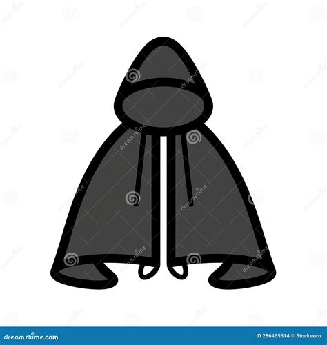 Minimalistic Black Hooded Cloak Icon Dystopian Cartoon Style Stock