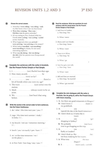 my english class revision units 1 2 and 3 3º eso