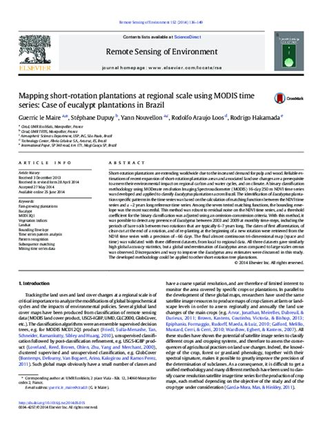 Pdf Mapping Short Rotation Plantations At Regional Scale Using Modis Time Series Case Of