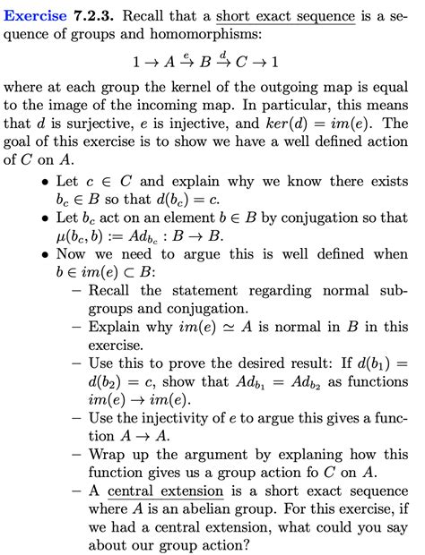 solved exercise 7 2 3 recall that a short exact sequence is