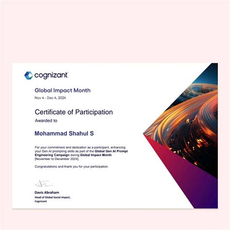 Cognizant Certificateofparticipation Gratitude Learninganddevelopment Professionalgrowth