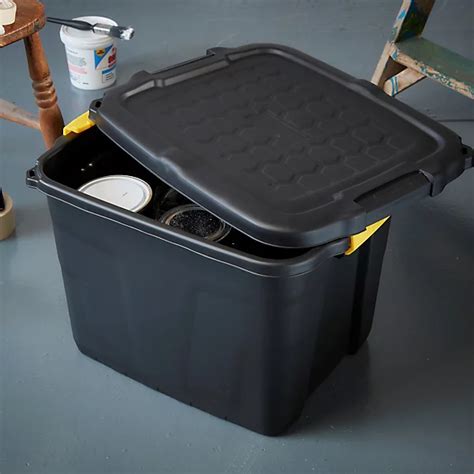 Strata Heavy Duty Black 42l Plastic Stackable Storage Box And Lid