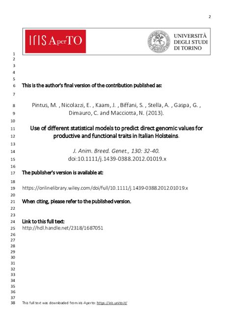 Pdf Genomic Value Prediction In Holsteins