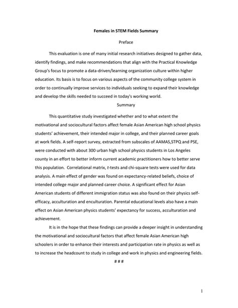 Females In Stem Fields Summary