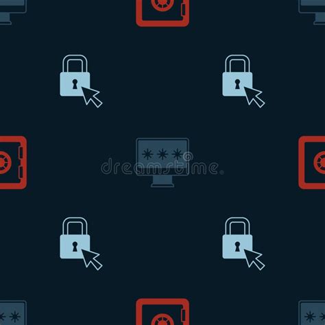 Set Safe Monitor With Password And Lock On Seamless Pattern Vector