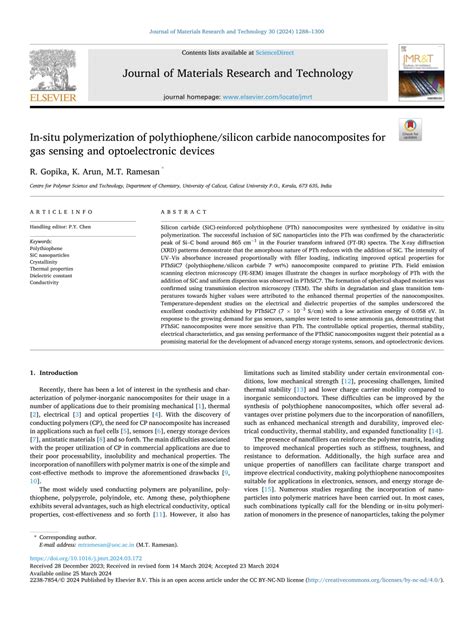 Pdf In Situ Polymerization Of Polythiophenesilicon Carbide Nanocomposites For Gas Sensing And