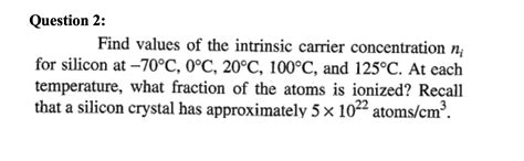 Solved Question 2: Find values of the intrinsic carrier | Chegg.com