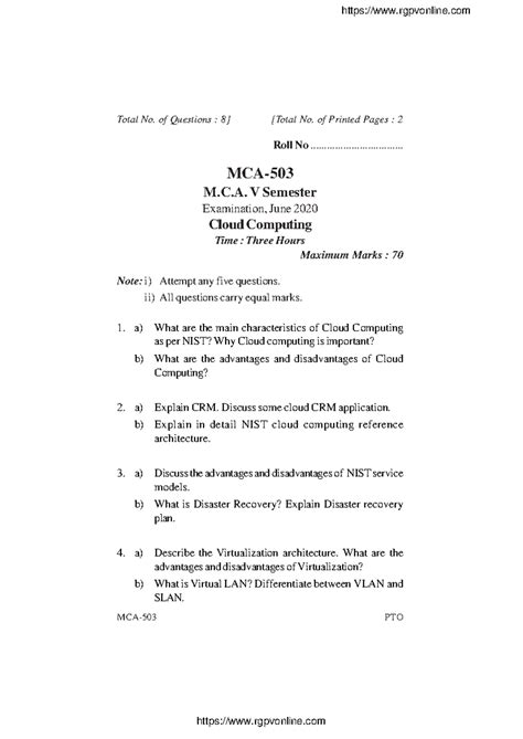 Mca 503 Cloud Computing Jun 2020 Total No Of Questions 8] [1] [total No Of Printed Pages