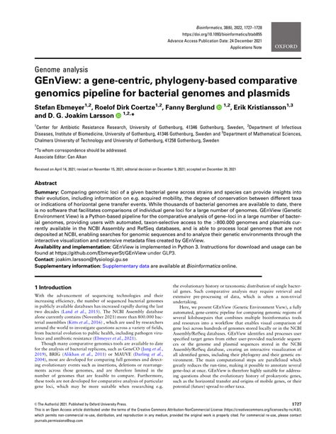 Pdf Genview A Gene Centric Phylogeny Based Comparative Genomics Pipeline For Bacterial